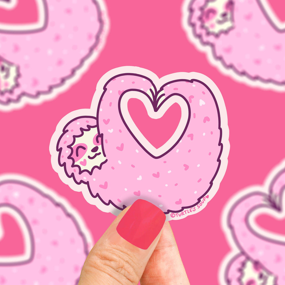 Heart Shaped Sloth Valentine Animal Pink Love Vinyl Sticker – Pinwheels ...
